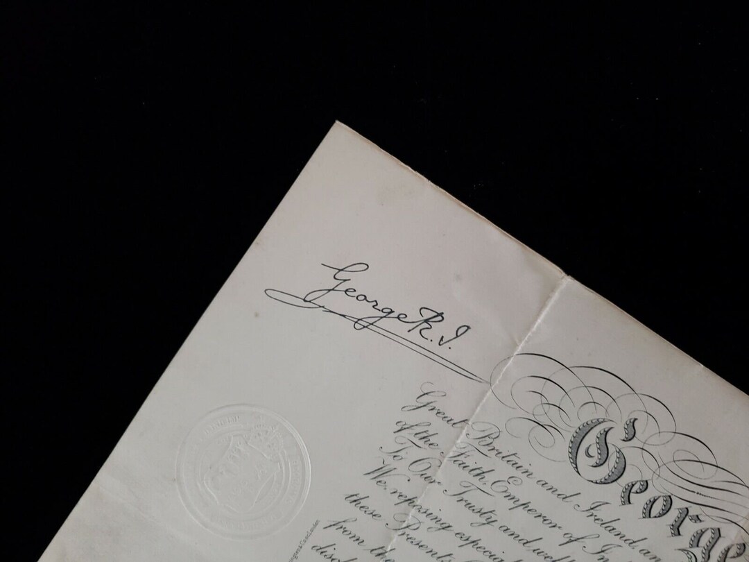 1914 King George V Signed Royalty Document Royal Autograph Commission ...