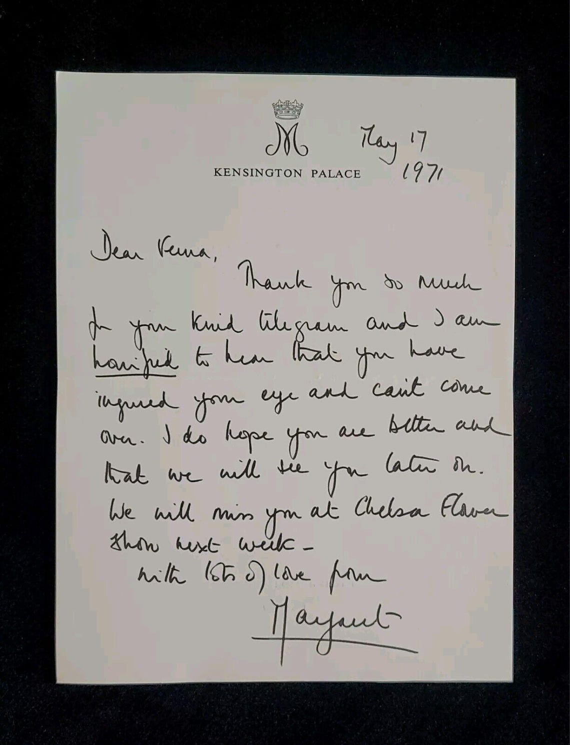 1971 Princess Margaret Signed Autograph Royal Letter Verna Hull British ...