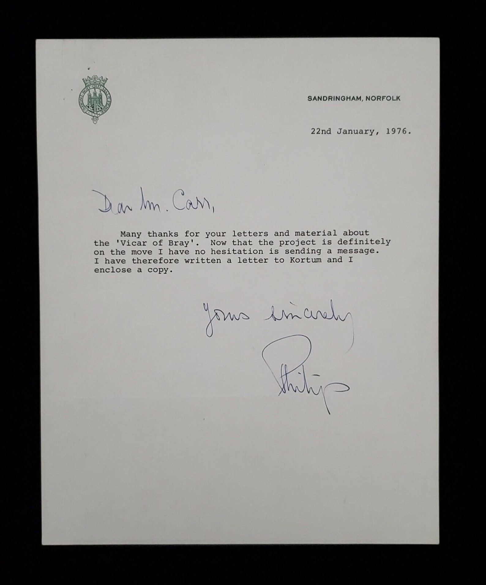 Rare 1976 British Royalty Prince Philip Duke of Edinburgh Signed Letter ...