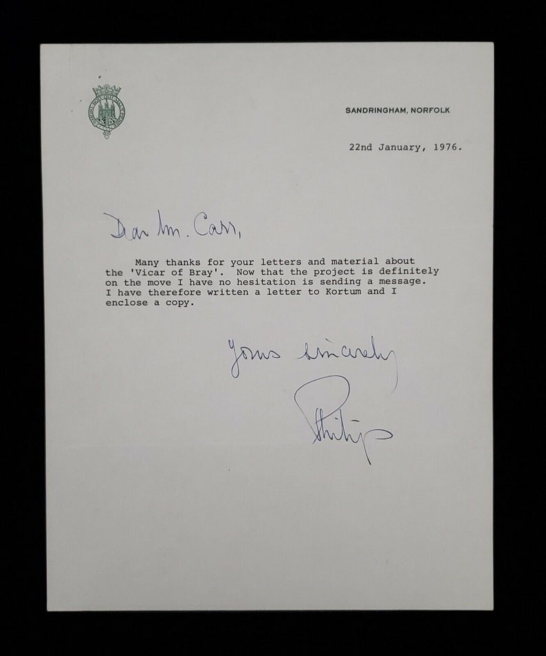 Rare 1976 British Royalty Prince Philip Duke of Edinburgh Signed Letter ...