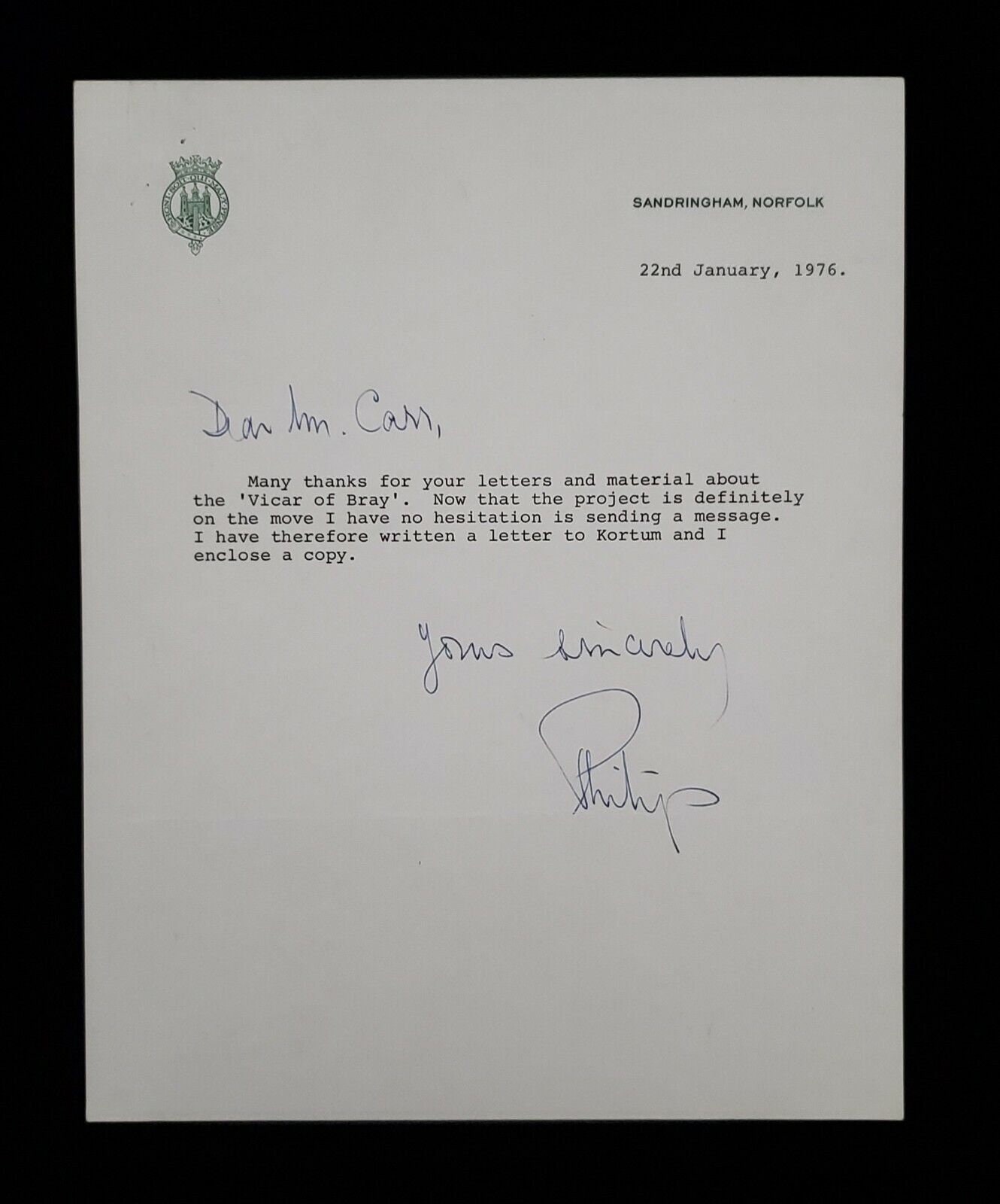 Rare 1976 British Royalty Prince Philip Duke of Edinburgh Signed Letter ...