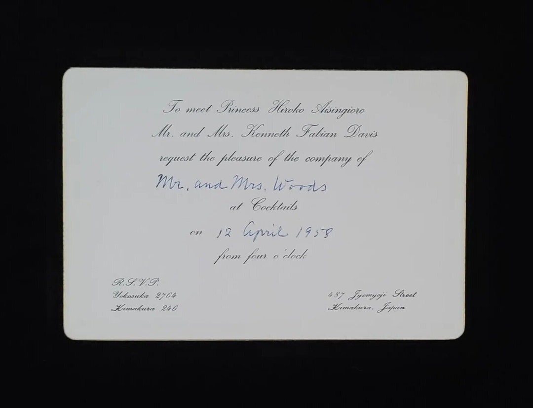Rare 1958 Princess Hiroko Japan Royal Invitation Card Document Japanese ...