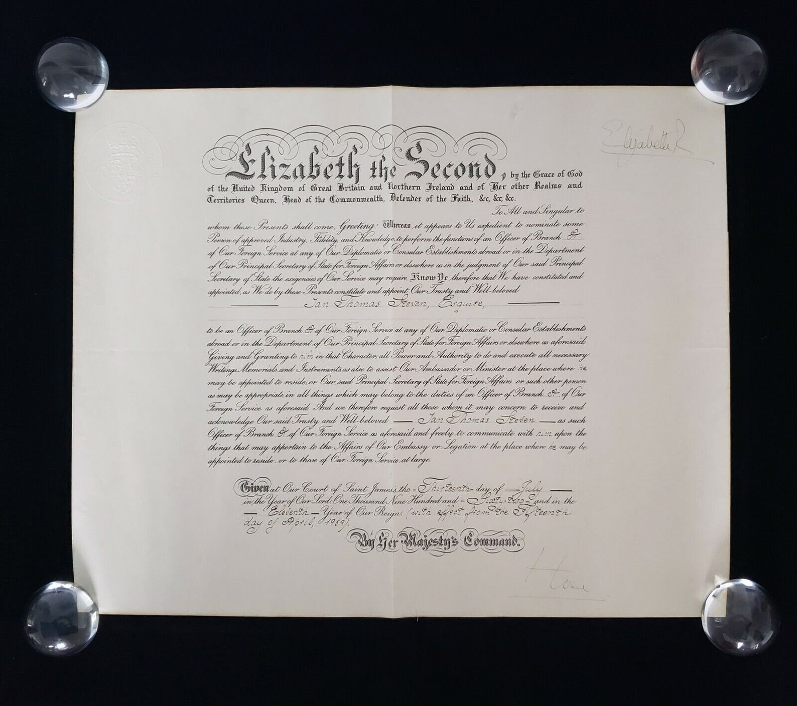 Rare British Royalty Queen Elizabeth II Signed Royal Consular Document ...