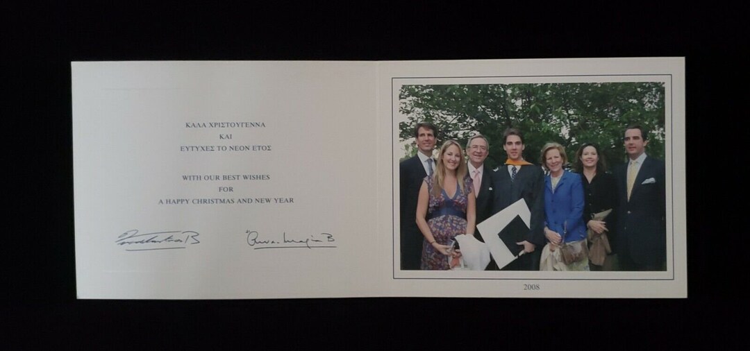 Rare Royalty Greek Royal Document Card Signed King Constantine Queen ...