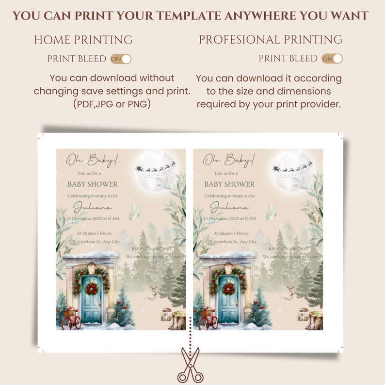 Editable Christmas Theme Baby Shower Invitation TEMPLATE, Winter ...