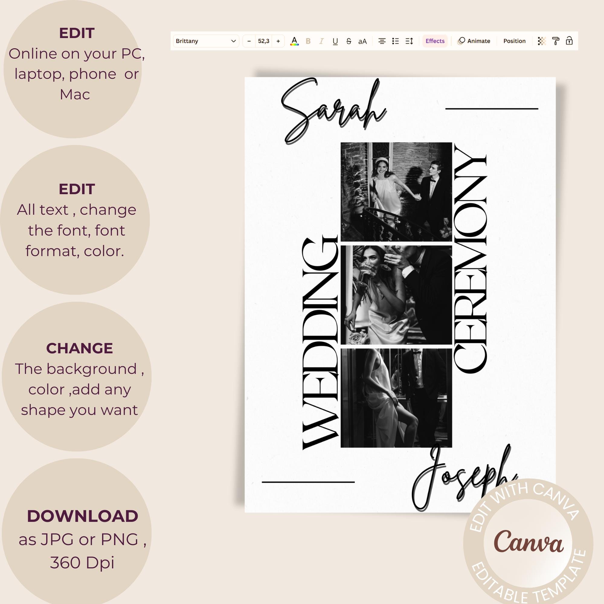 Editable Double Sided Wedding Photo Collages Invitation Template ...