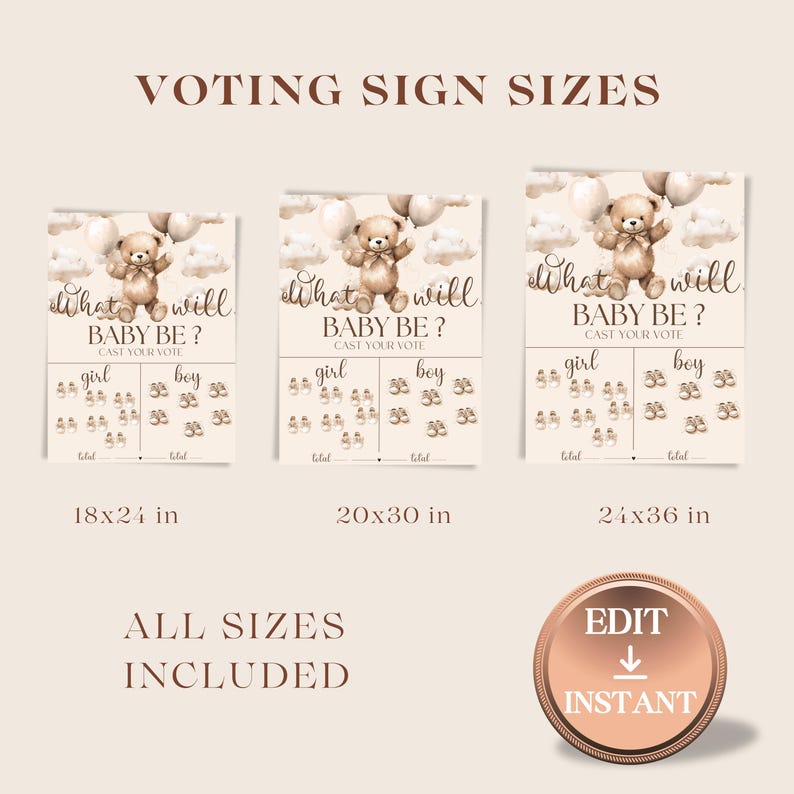 Editable Teddy Gender Reveal Baby Shower Voting Sign TEMPLATE , What ...