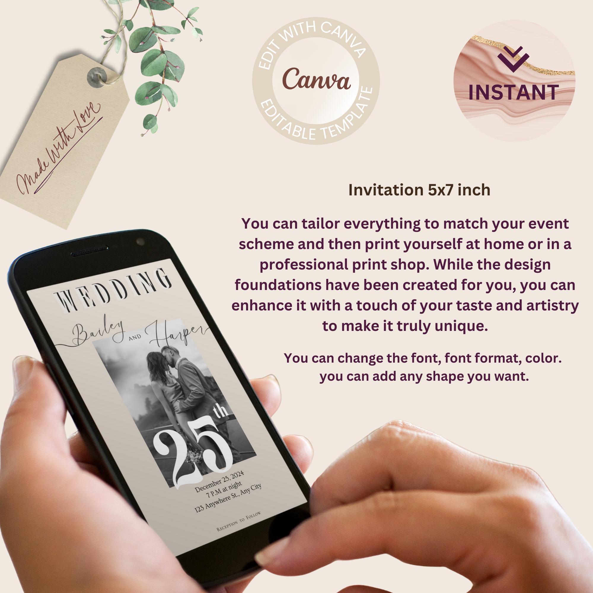 Editable Wedding Invitation Template With Photo, Mobile Invitation ...