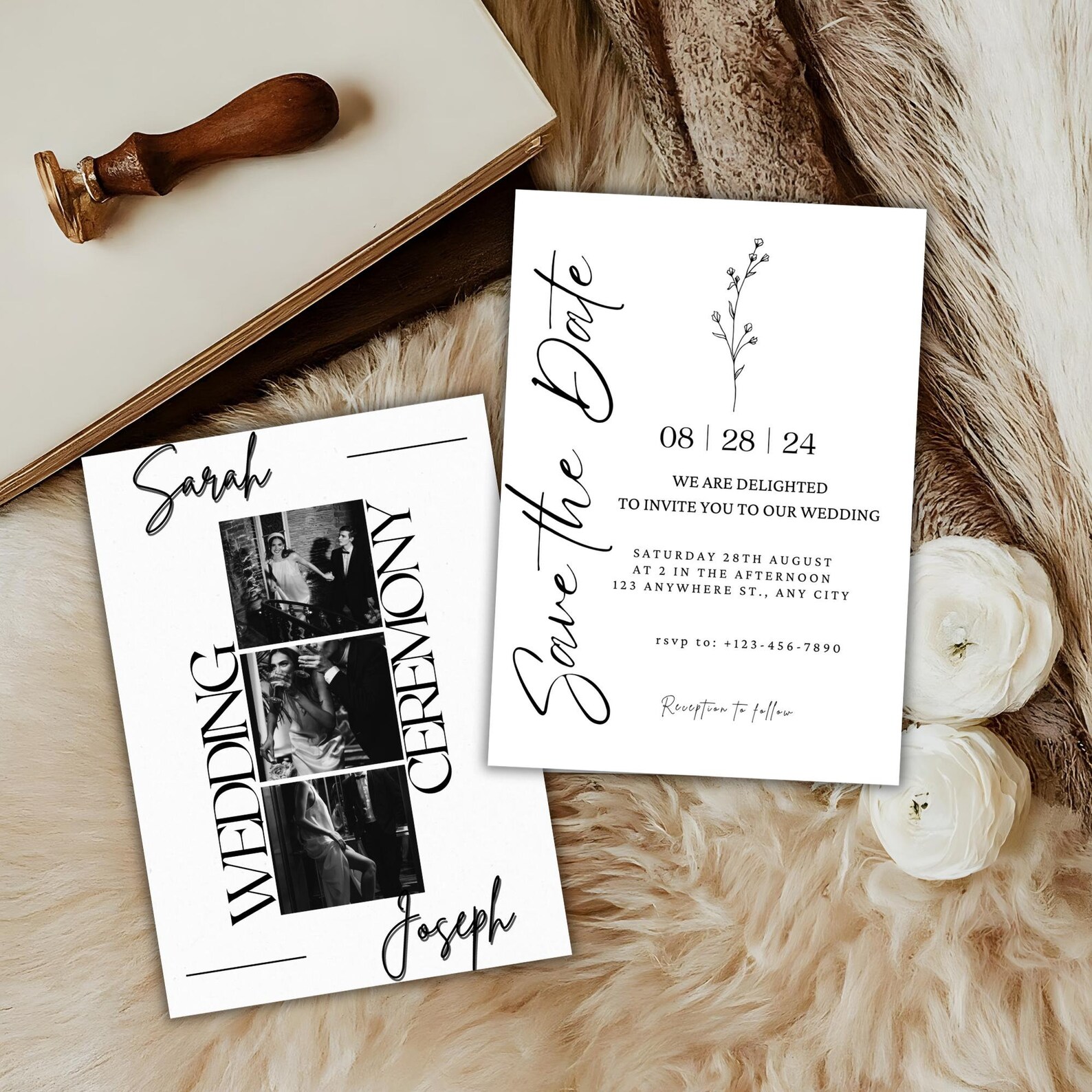 Editable Double Sided Wedding Photo Collages Invitation Template ...