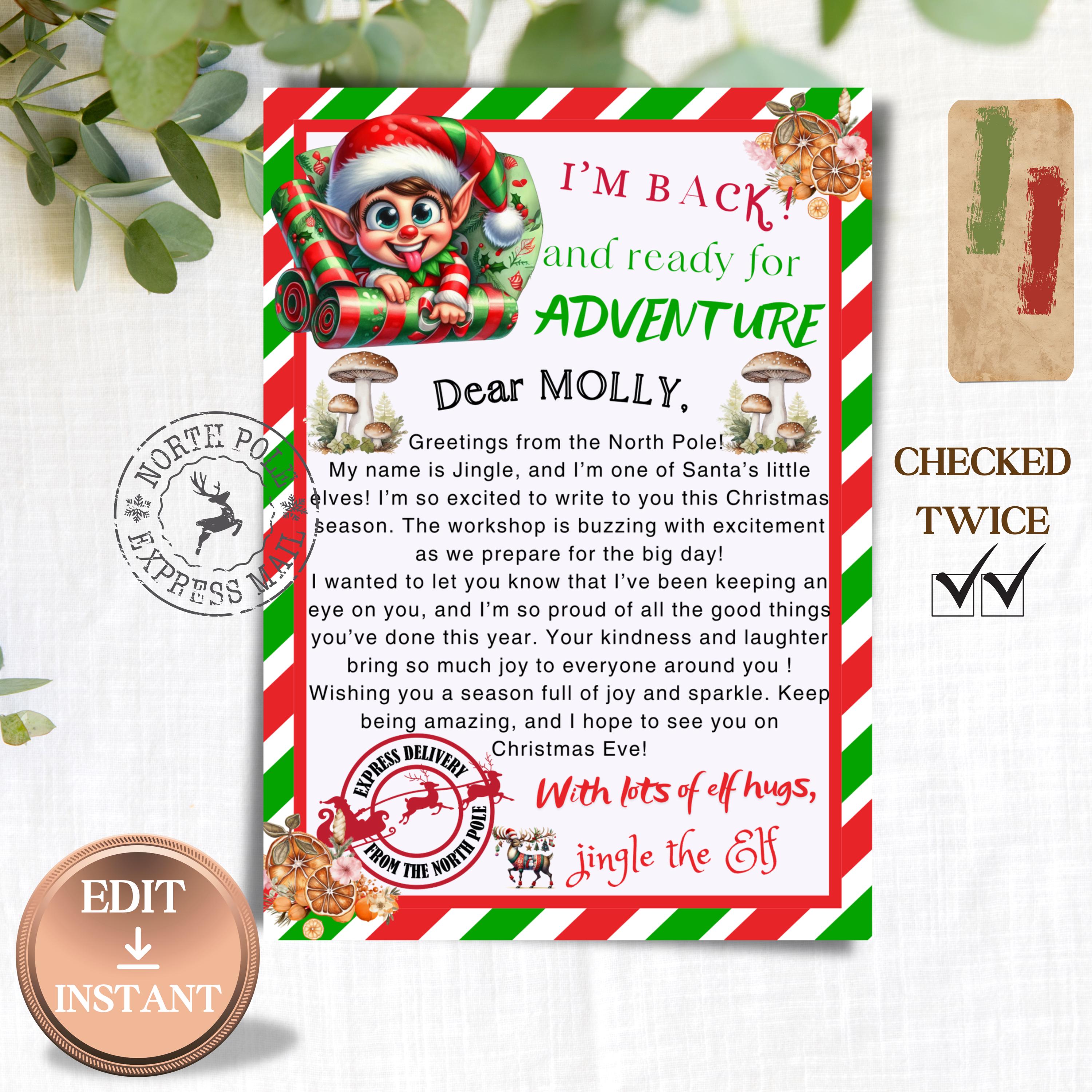 Editable Christmas Elf I'm Back Letter TEMPLATE, Custom Elf on the ...