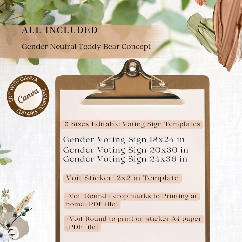 Editable Teddy Gender Reveal Baby Shower Voting Sign TEMPLATE , What ...