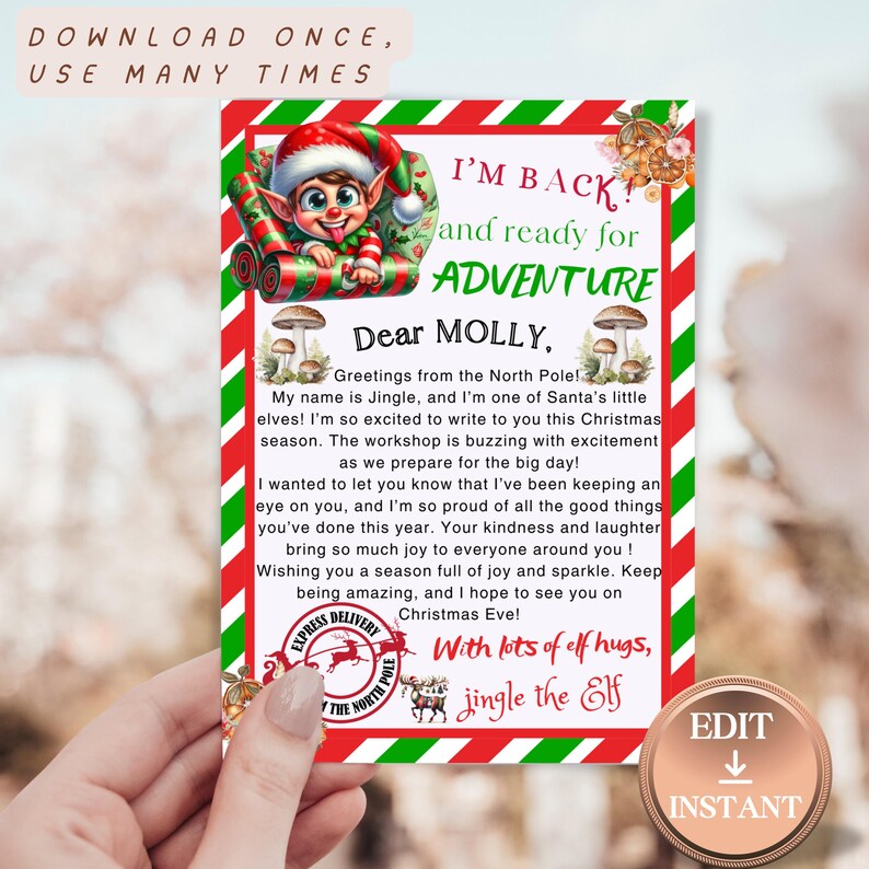 Editable Christmas Elf I'm Back Letter TEMPLATE, Custom Elf on the ...