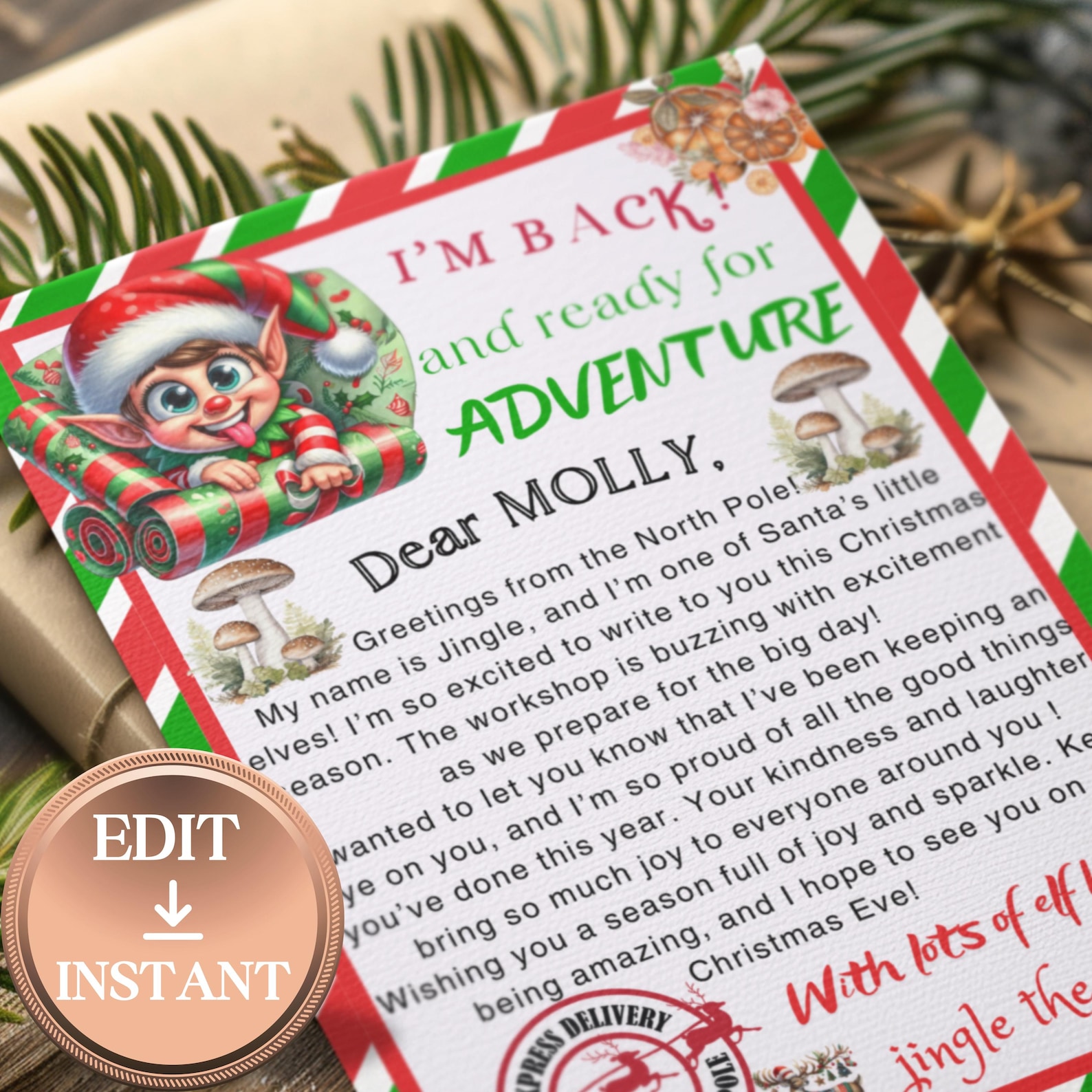 Editable Christmas Elf I'm Back Letter TEMPLATE, Custom Elf on the ...