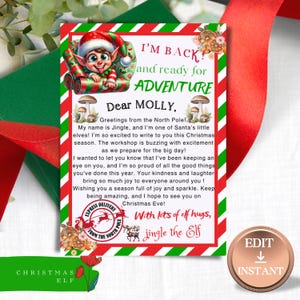 Editable Christmas Elf I'm Back Letter TEMPLATE, Custom Elf on the ...