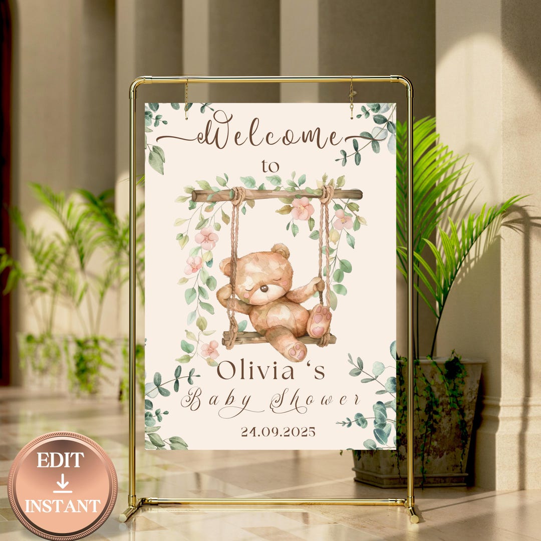 Editable Floral Baby Shower Welcome Sign Template, Printable Welcome ...