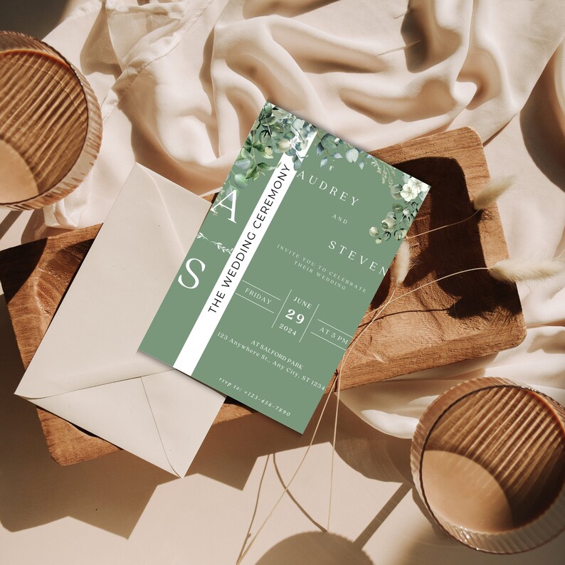 Editable Greenery Eucalyptus Wedding Invitation Template ; Simple ...