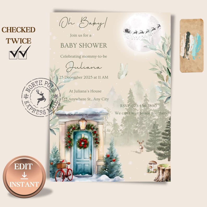 Editable Christmas Theme Baby Shower Invitation TEMPLATE, Winter ...