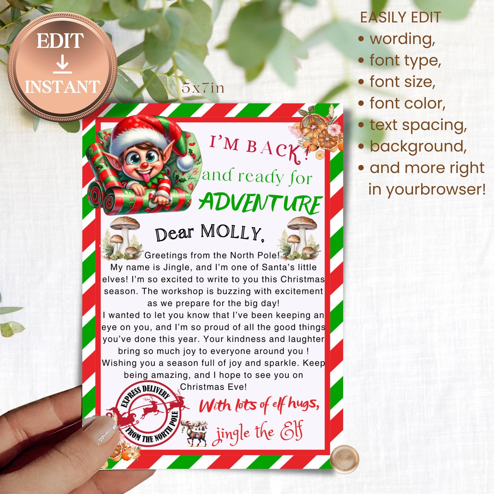 Editable Christmas Elf I'm Back Letter TEMPLATE, Custom Elf on the ...