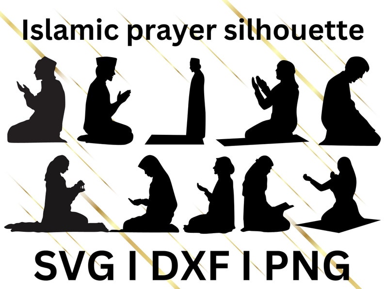Islamic Prayer Silhouette Svg Bundle, Man Praying Svg, Woman Praying ...