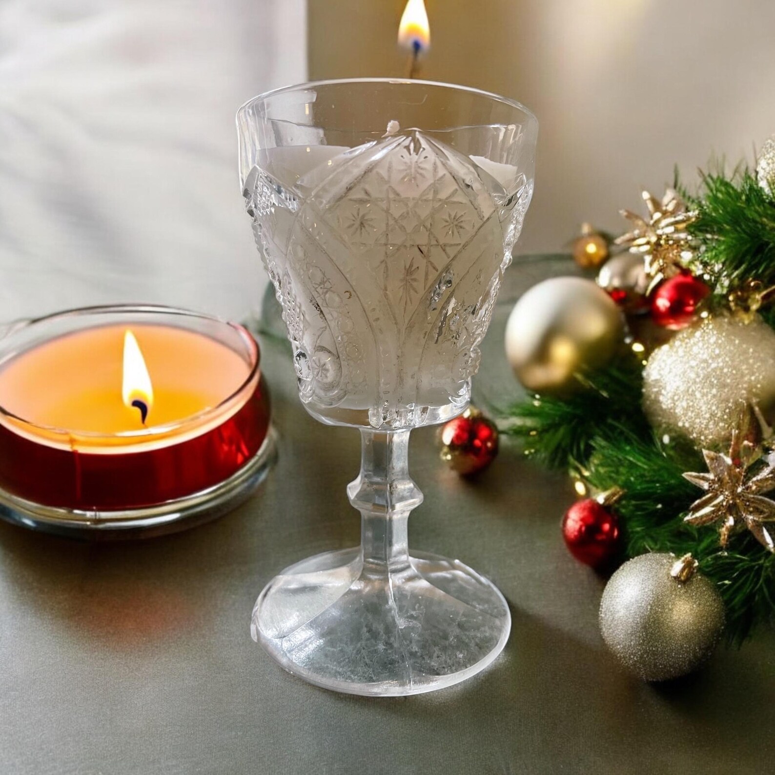 Intricate Design 3-piece Unscented Candle Set – Vintage Upcycled Glass ...