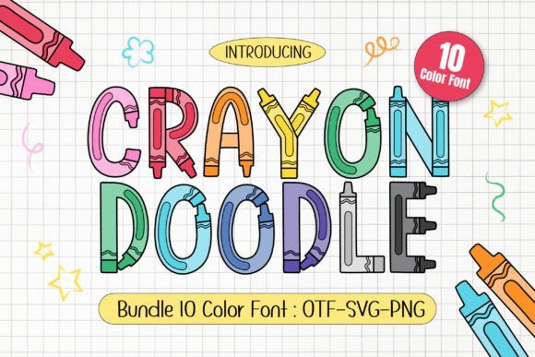 Crayon Doodle Bundle 10 Color Font OTF File Illustrator Font Indesign ...