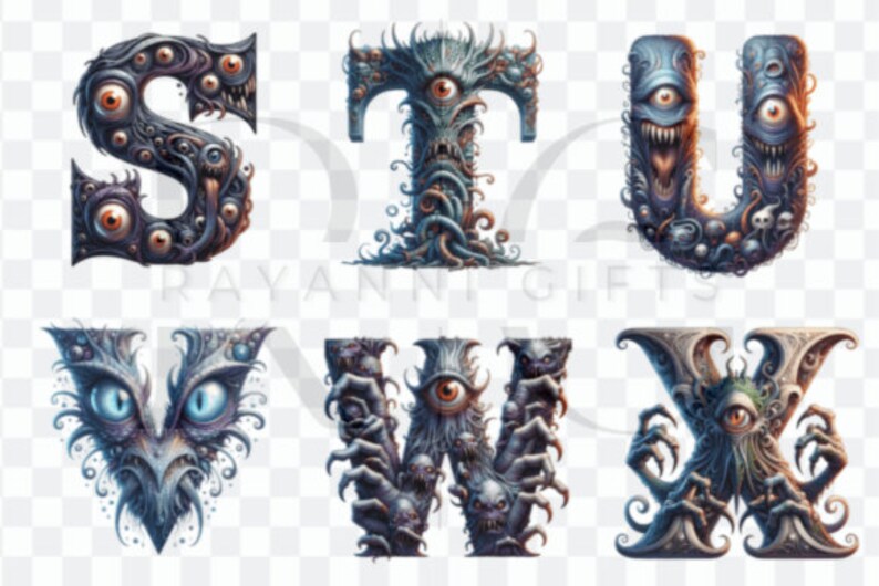Spooky Monster Font Alphabet and Numbers Canva Photoshop Procreate PNG ...