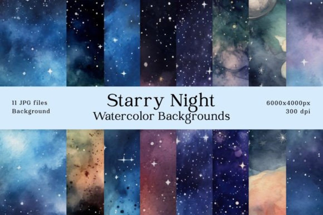 Starry Night Sky Watercolor Backgrounds Watercolor Backgrounds Digital ...