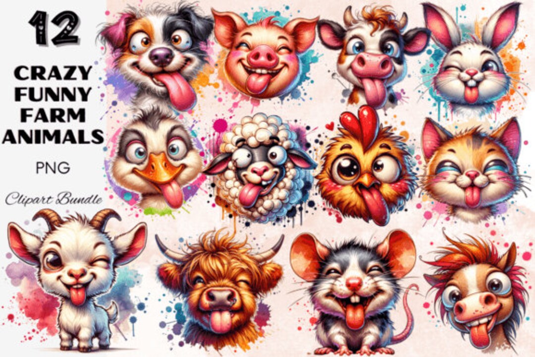 12 Crazy Funny Farm Animals PNG Wacky Farm Animals Clipart Bundle PNG ...