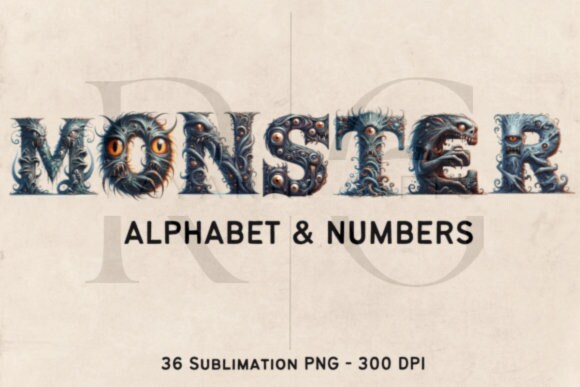 Spooky Monster Font Alphabet and Numbers Canva Photoshop Procreate PNG ...