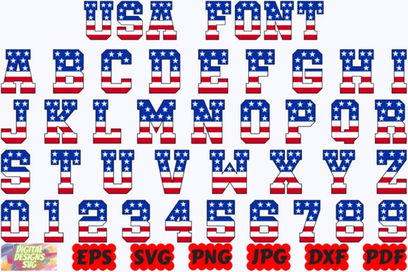 USA Flag Alphabet SVG American Font SVG Digitaldownload Fontdownload ...
