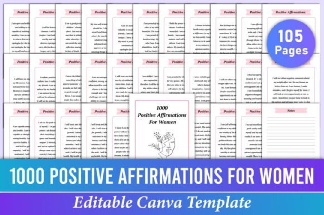 1000 Positive Affirmations for Women Kdp Editable Canva Template ...