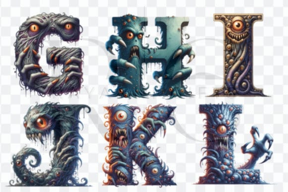 Spooky Monster Font Alphabet and Numbers Canva Photoshop Procreate PNG ...