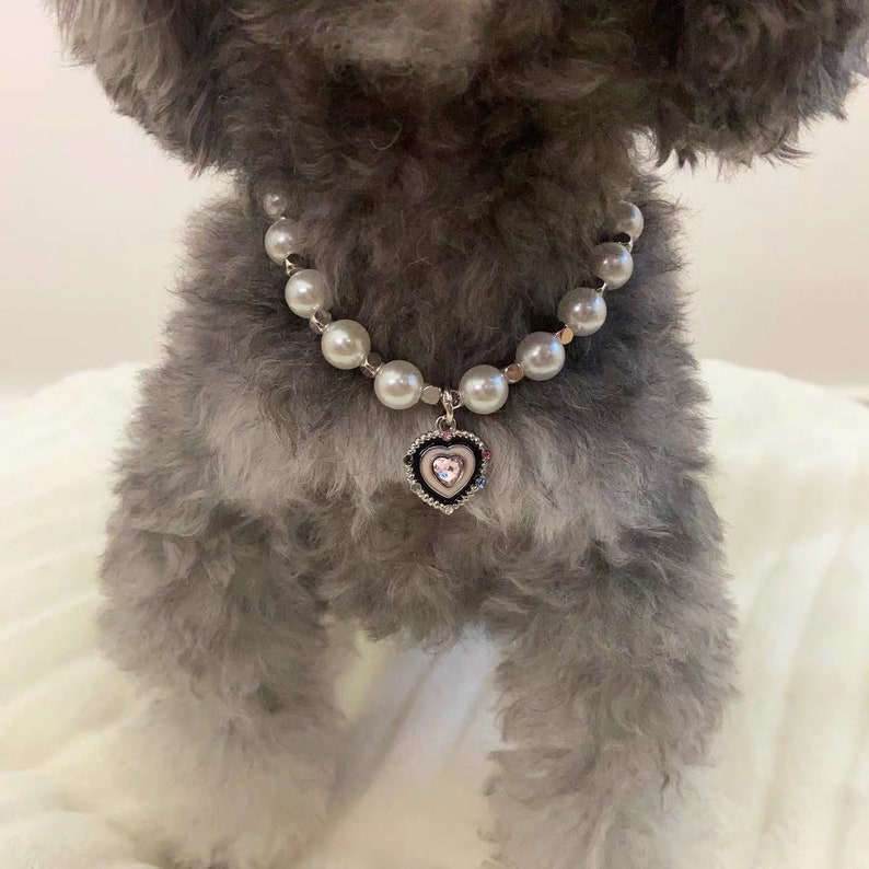 Pearl Bead Metal Bead Stretchable Heart Pendant Dog Collar Cat Collat ...