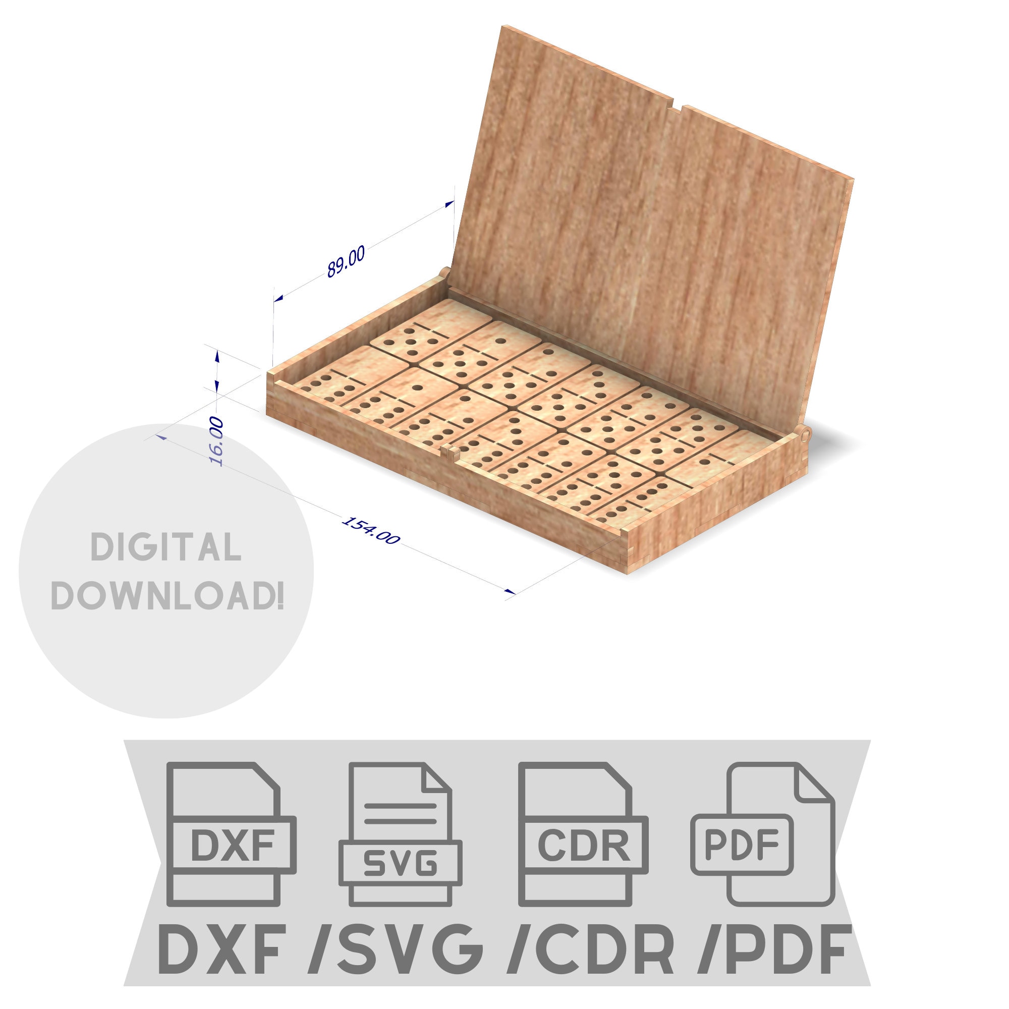 Laser Cut Domino Game Box Wooden SVG File CDR File DXF File for Laser ...