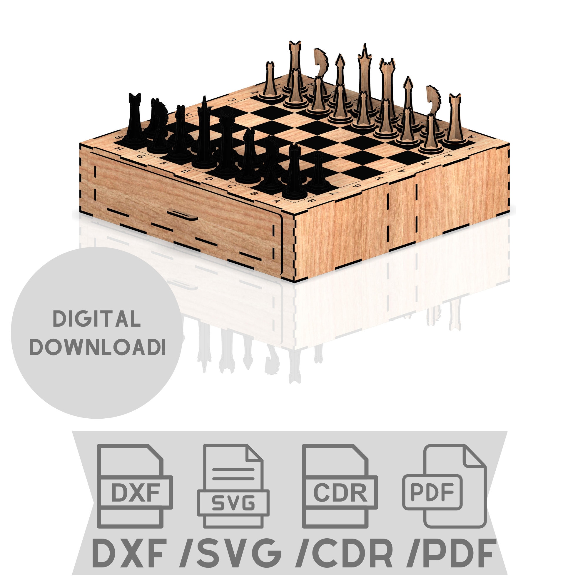 Chess Board Set Laser Cut Wooden SVG File CDR File DXF File for Laser ...