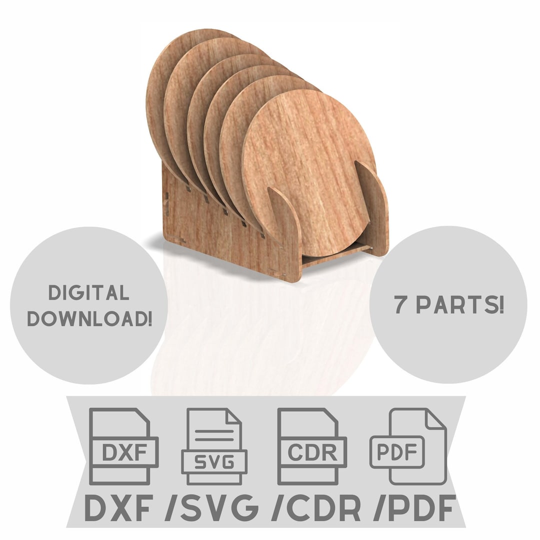 Coaster Wood Set Laser Cutting Glowforge File Svg Cdr Dxf Pdf 7 Parts ...