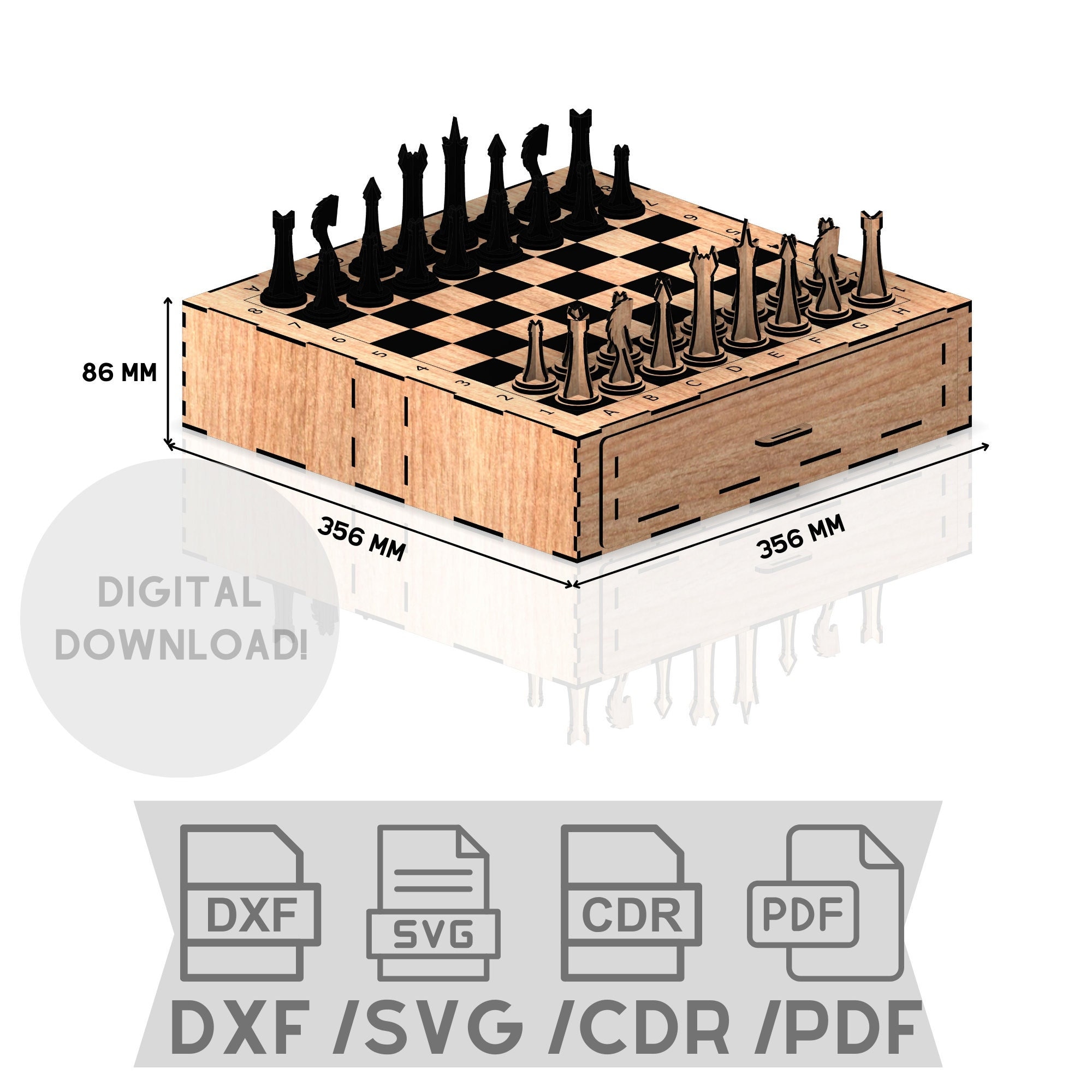 Chess Board Set Laser Cut Wooden SVG File CDR File DXF File for Laser ...