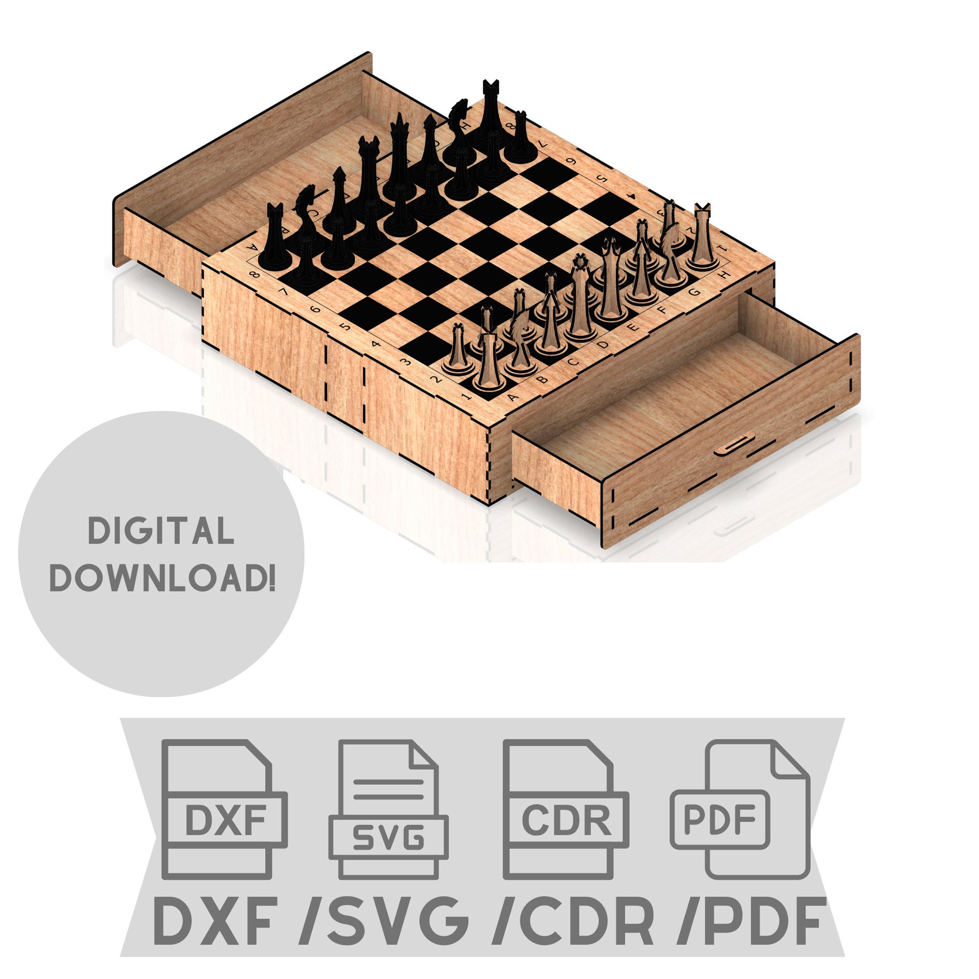 Chess Board Set Laser Cut Wooden SVG File CDR File DXF File for Laser ...