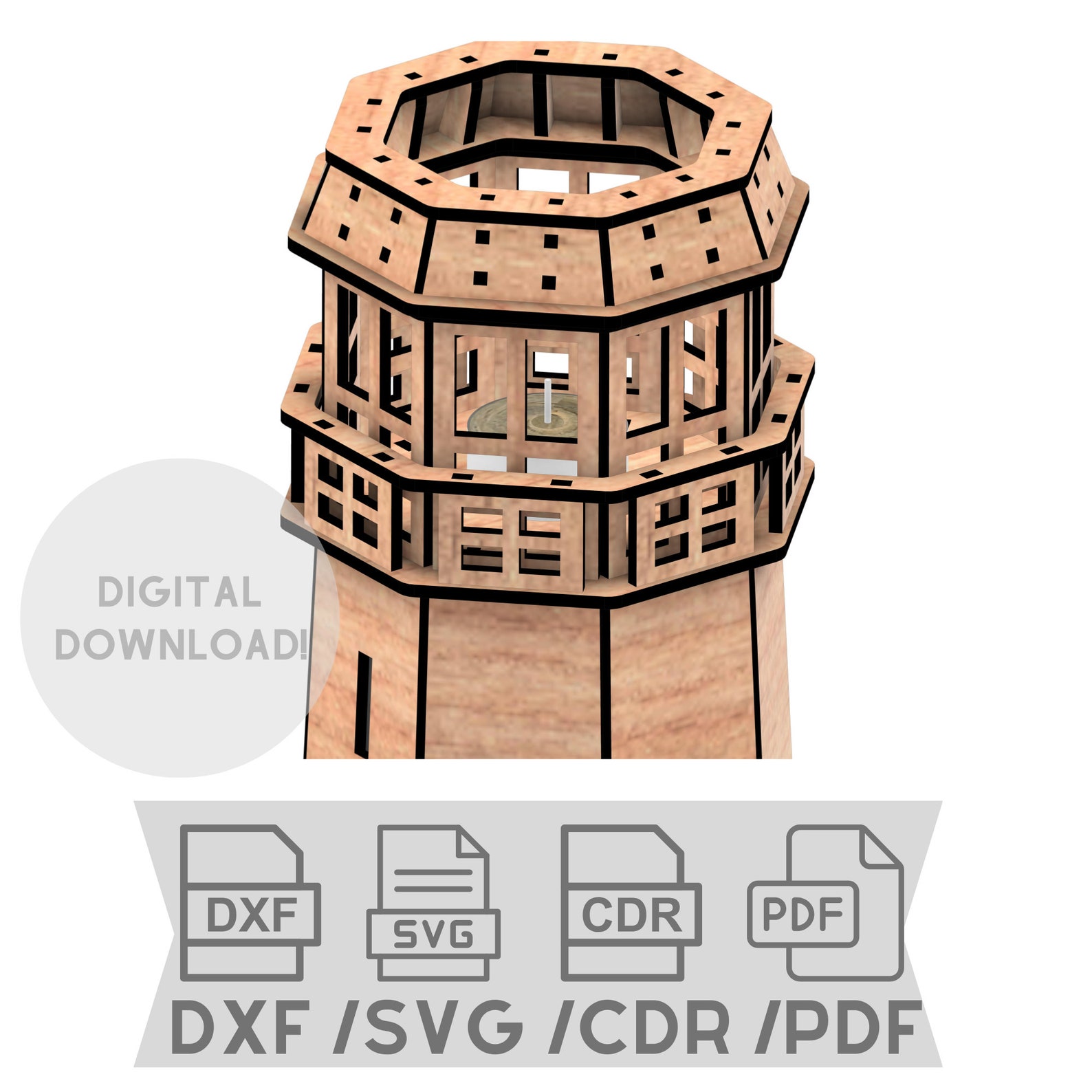 Lighthouse Candle Gift 3D Puzzle Laser Cut SVG File DXF File PDF File ...