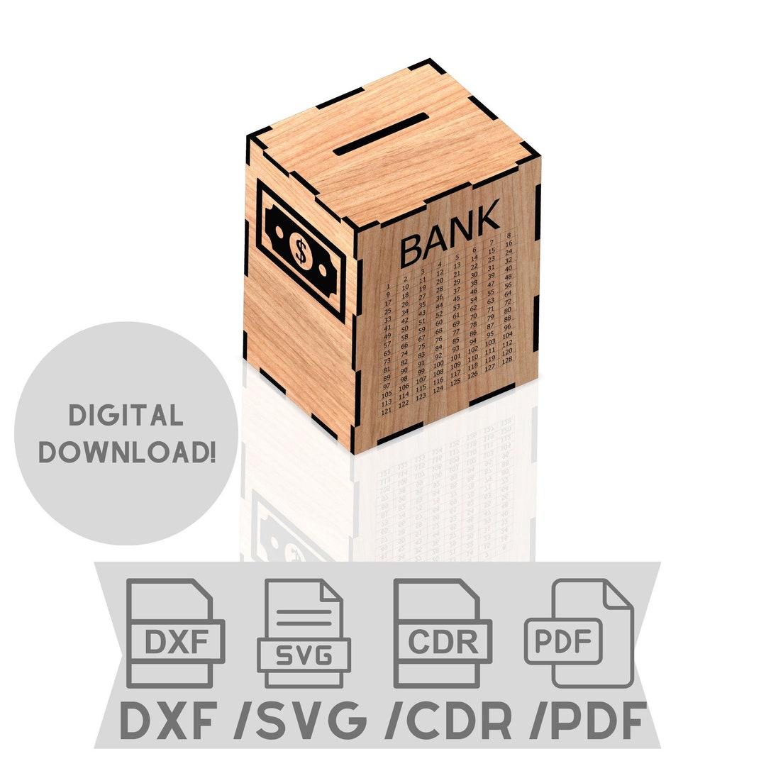 Moneybox Wooden Coin Bank Box SVG File CDR File DXF File for Laser ...