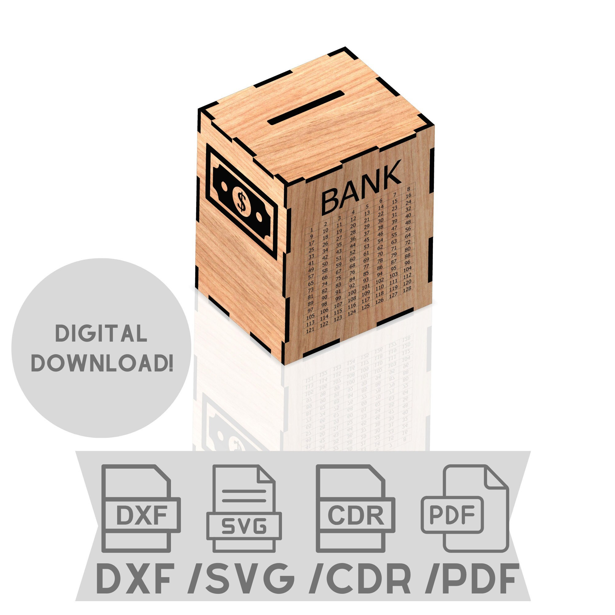 Moneybox Wooden Coin Bank Box SVG File CDR File DXF File for Laser ...
