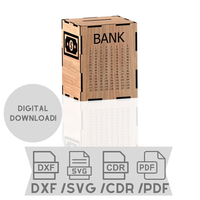 Moneybox Wooden Coin Bank Box SVG File CDR File DXF File for Laser ...