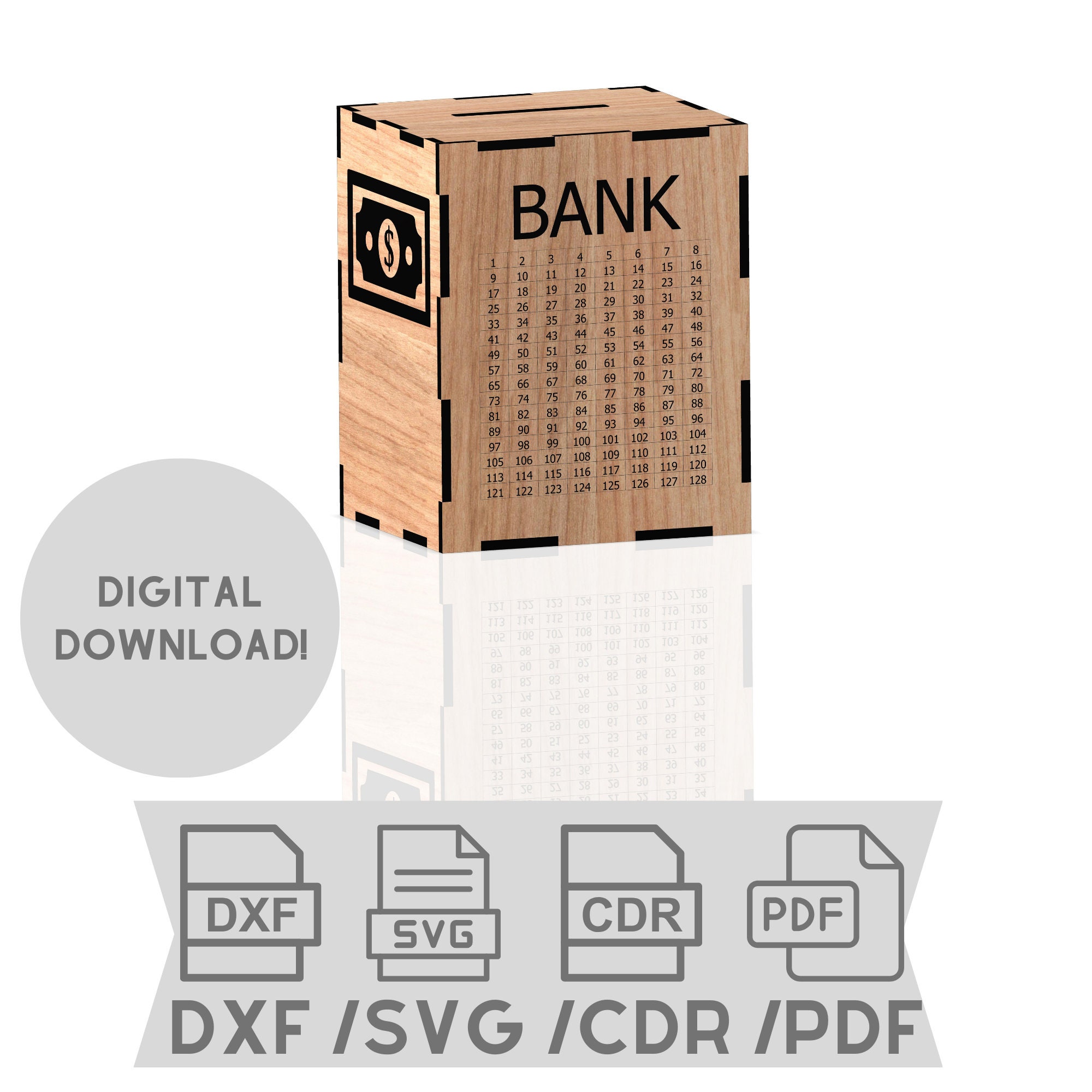 Moneybox Wooden Coin Bank Box SVG File CDR File DXF File for Laser ...