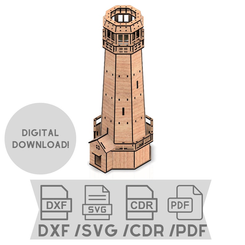 Lighthouse Candle Gift 3D Puzzle Laser Cut SVG File DXF File PDF File ...