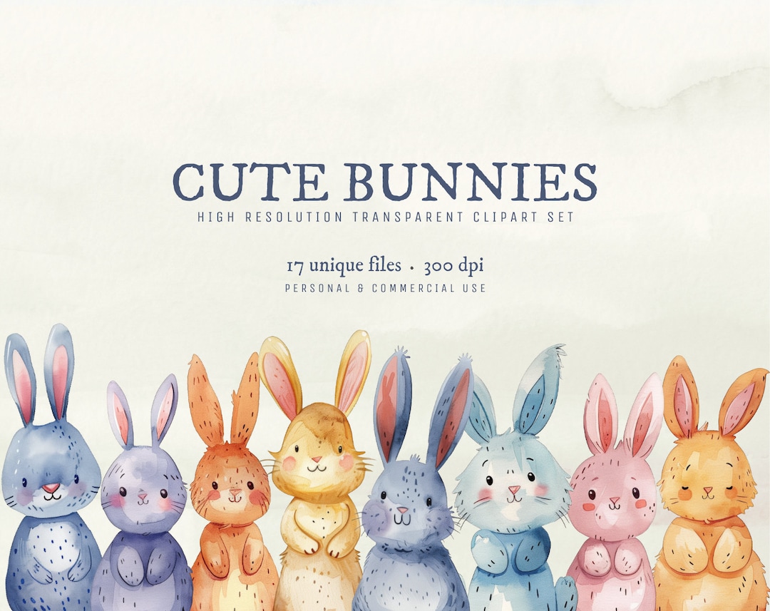 Cute Bunnies Clipart Set, Digital Downloads, PNG Graphics, Transparent ...