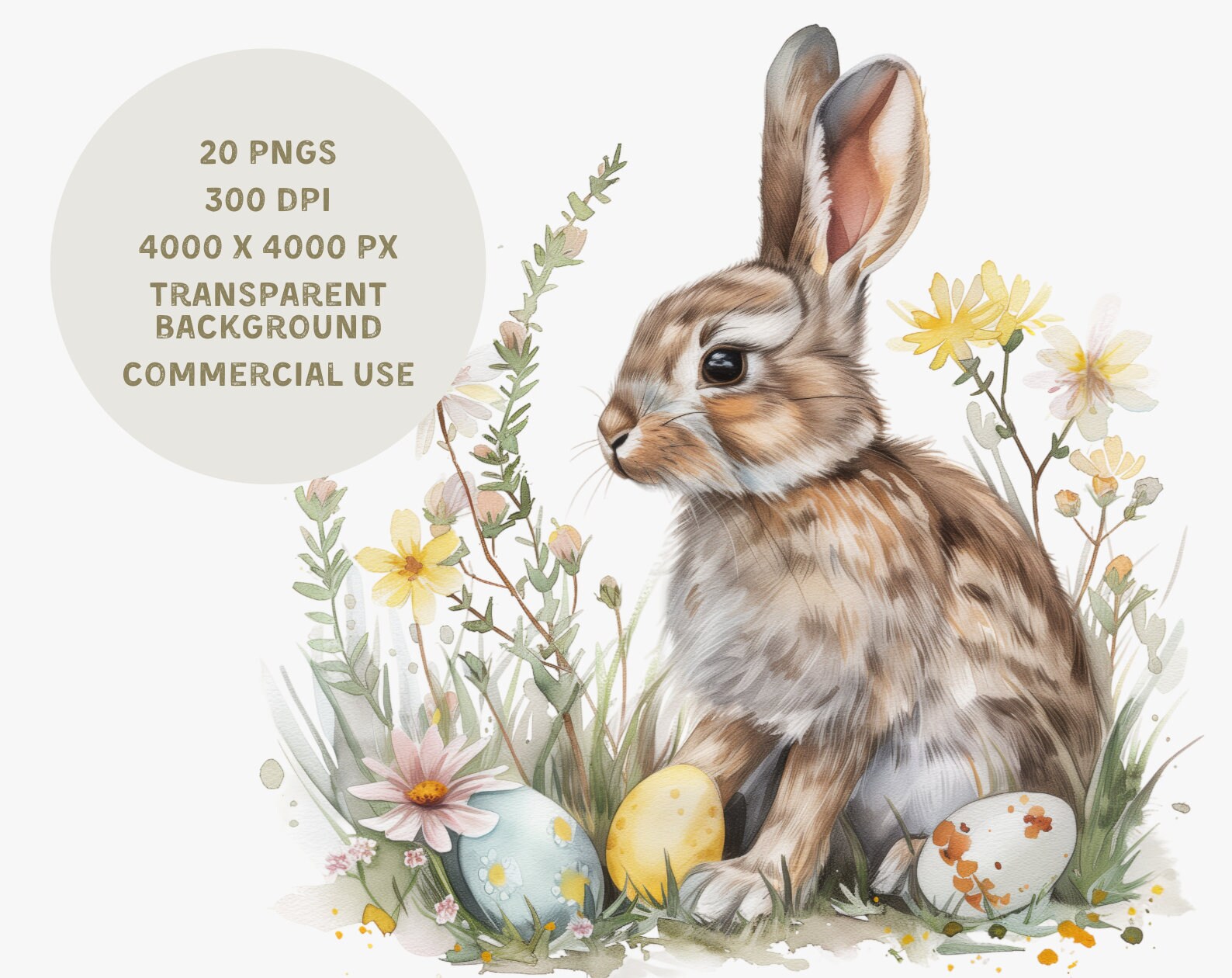 Watercolor Easter Bunnies Clipart Set, PNG Graphics, Transparent ...