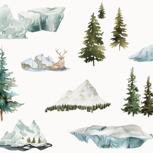 Arctic Scenes Clipart Set, Watercolor Style, PNG With Transparent ...