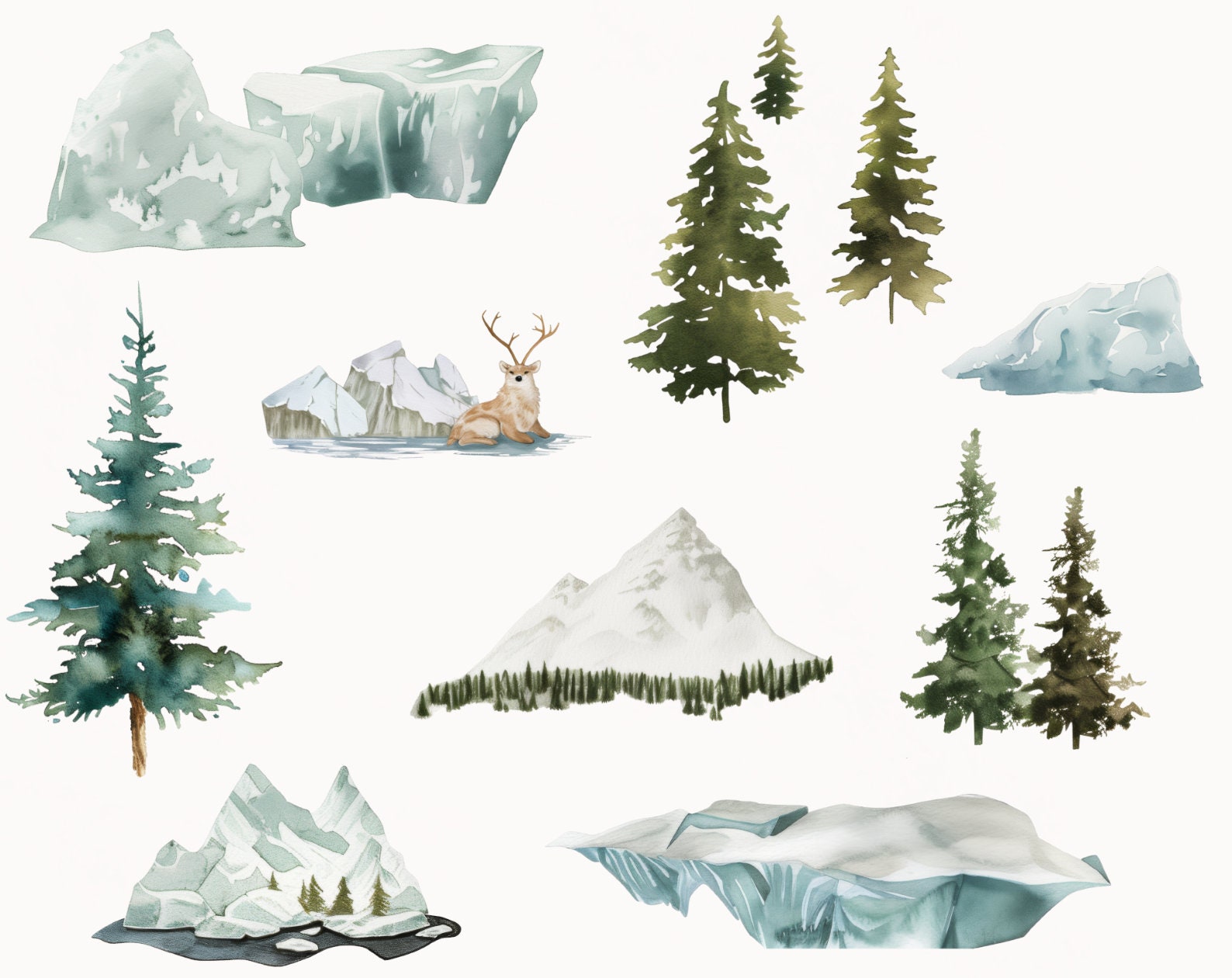 Arctic Scenes Clipart Set, Watercolor Style, PNG With Transparent ...