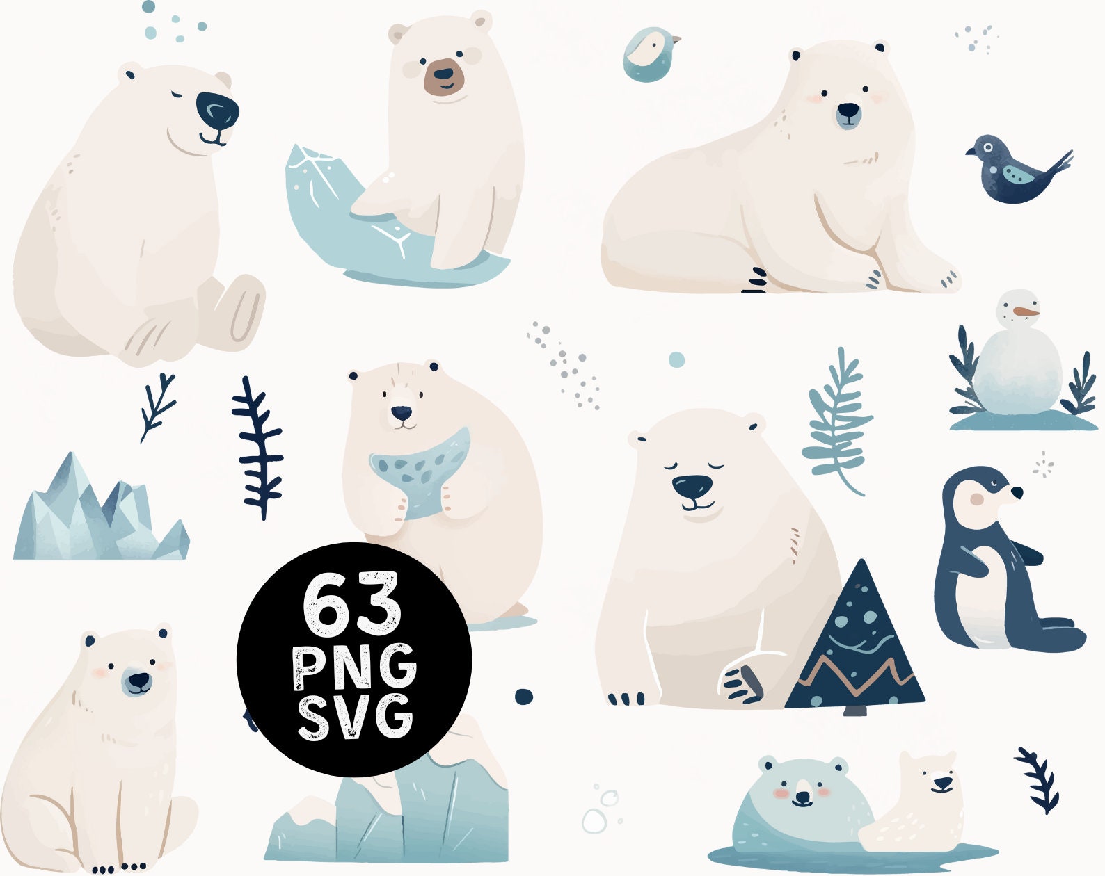 Cute Arctic Animals Clipart Set, PNG and SVG, Transparent Backgrounds ...