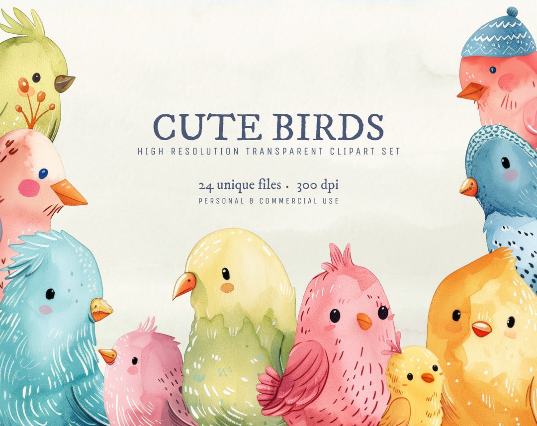 Cute Birds Clipart Set, Digital Downloads, PNG Graphics, Transparent ...